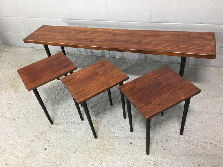 Long Rosewood Table with 3 Small Nesting Tables For Sale at 1stDibs