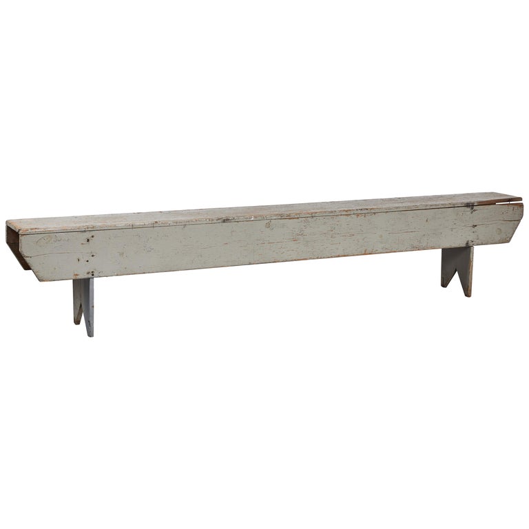 Long Rustic Early American Grey Bench at 1stDibs