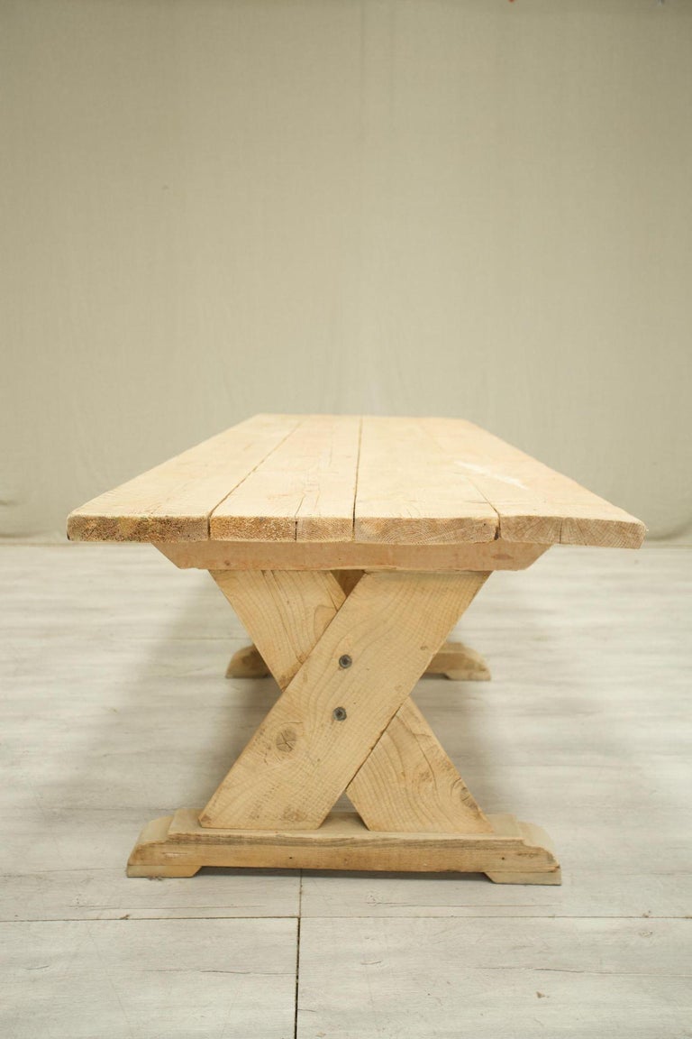 Long Rustic 'X' Frame pine dining table For Sale at 1stDibs