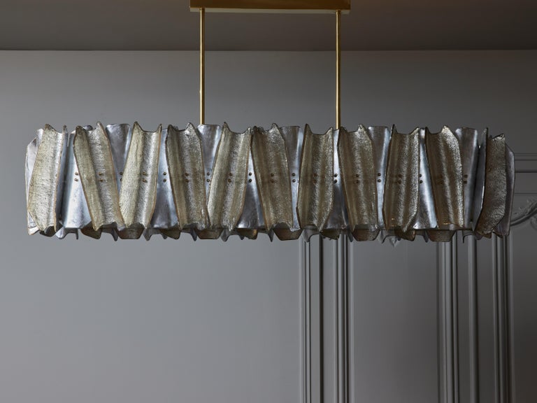 Long Silver and Champagne Murano Glass Chandelier For Sale at 1stDibs