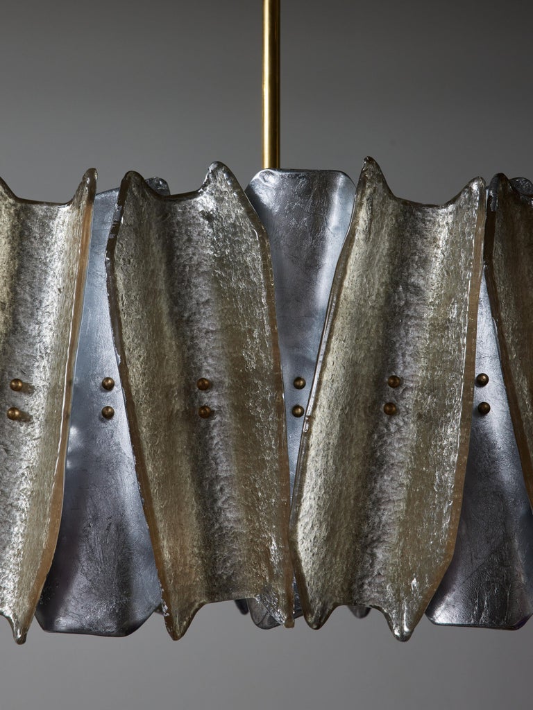 Long Silver and Champagne Murano Glass Chandelier For Sale at 1stDibs