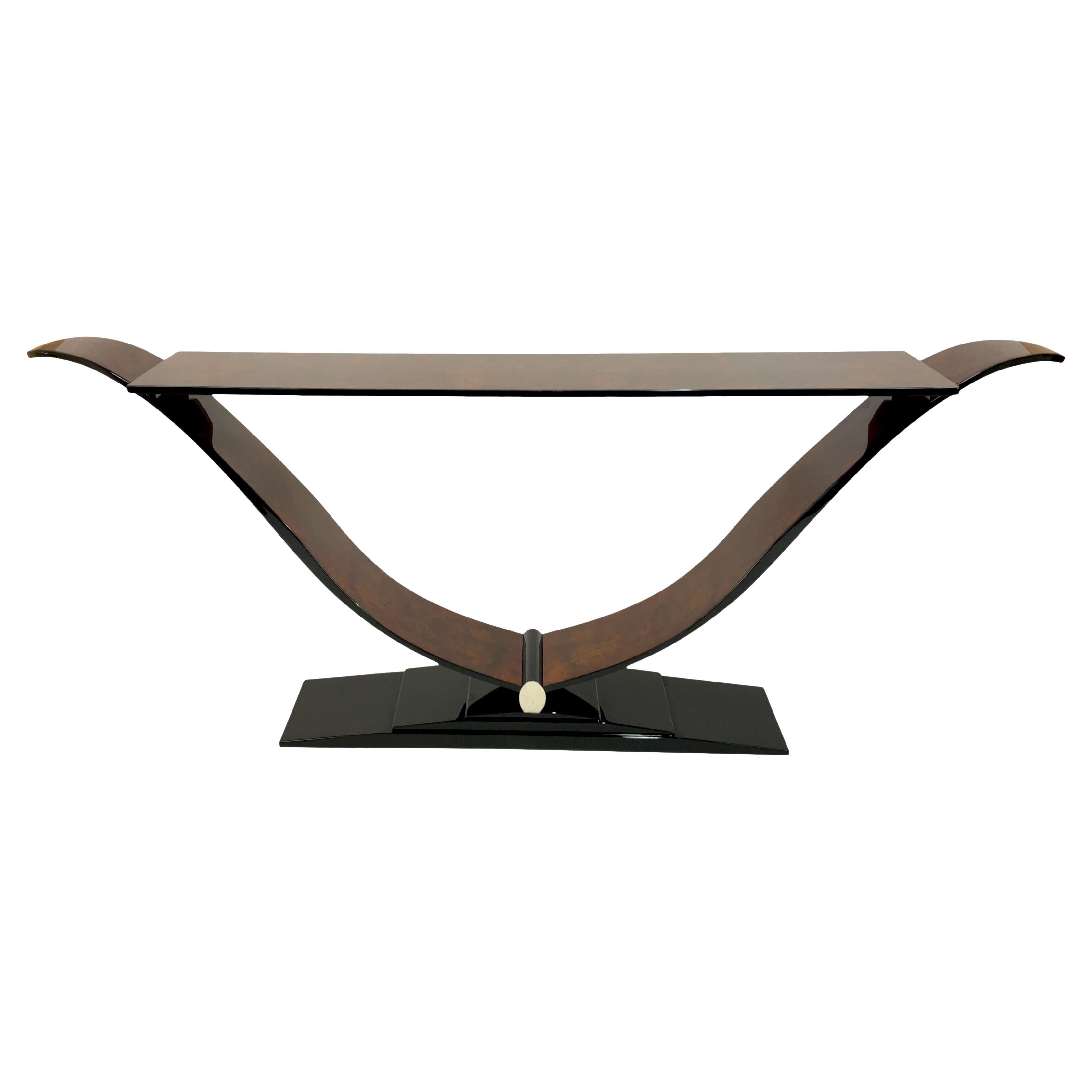 Long Slender Art Deco Style Console Table in Black Piano Lacquer For ...
