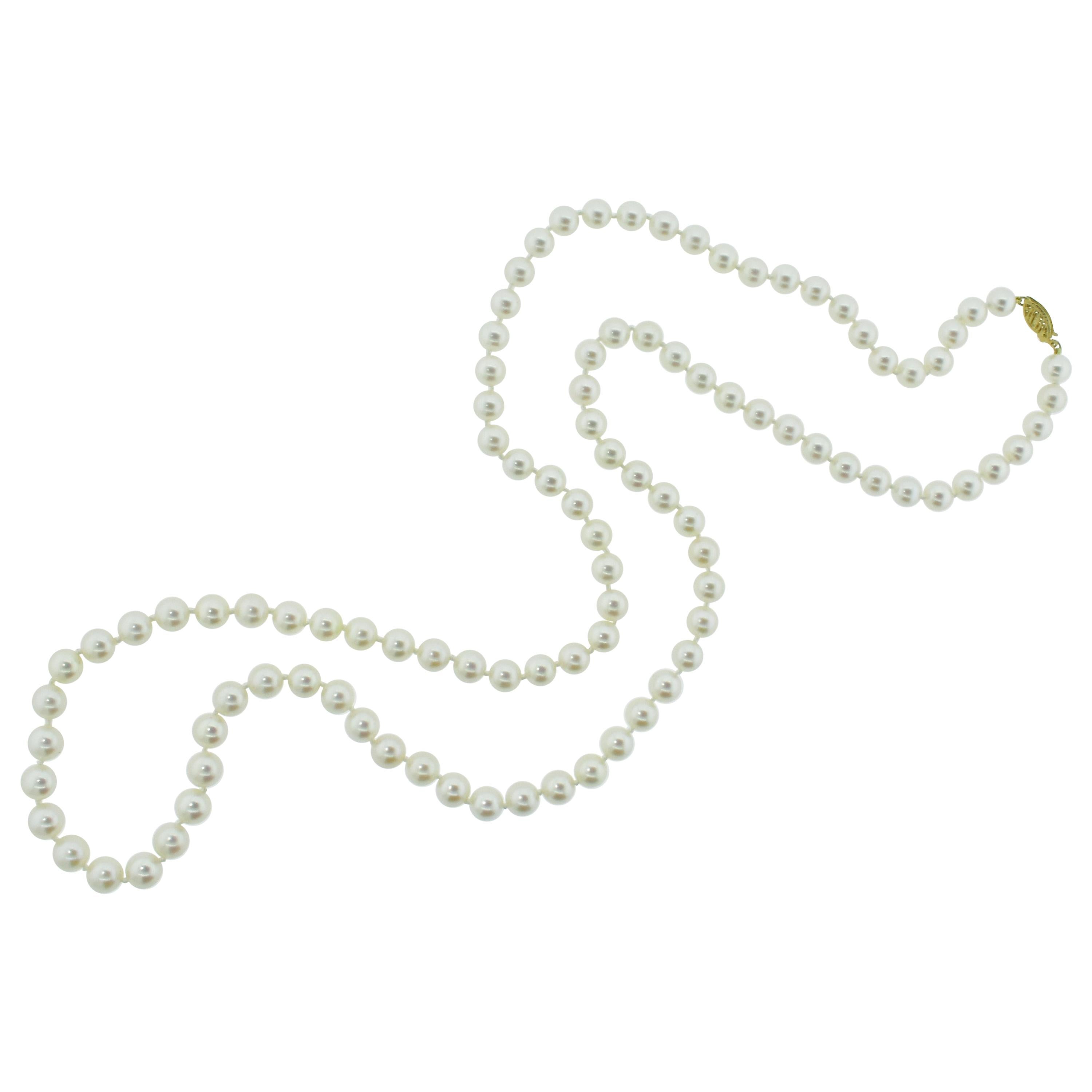 Long Multi Strand Pearl Necklace with Diamond Gold Clasp at 1stDibs