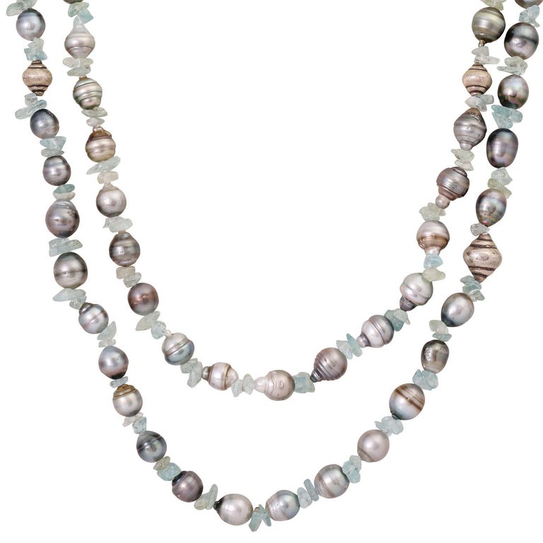Long Tahitian Pearl Necklace, Baroque Cultured Pearls For Sale at 1stDibs