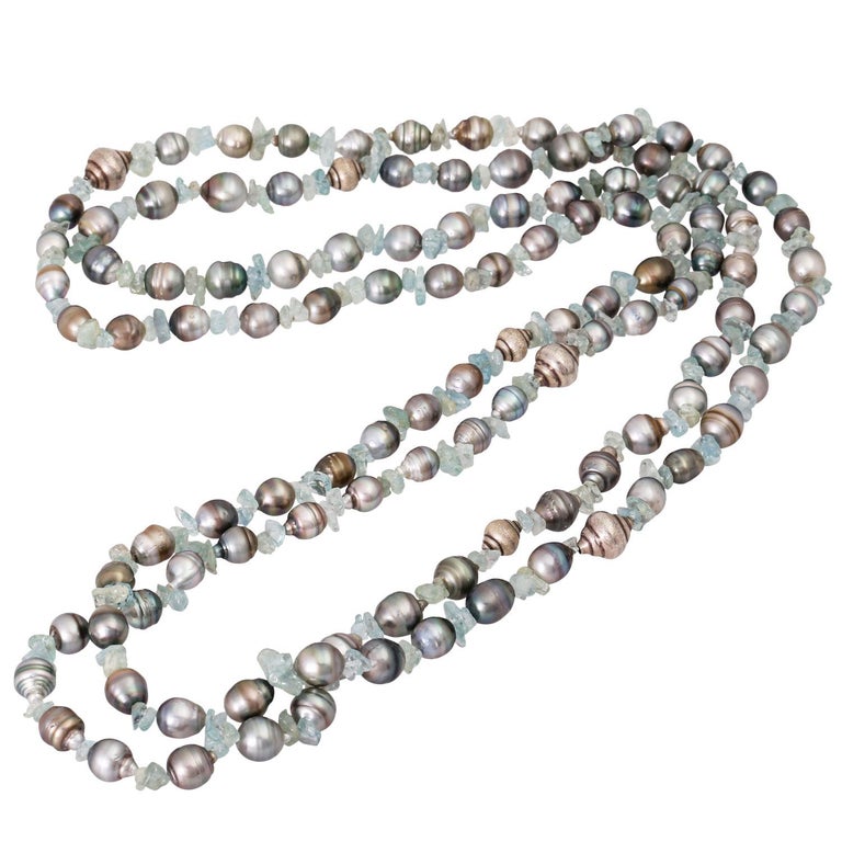 Long Tahitian Pearl Necklace, Baroque Cultured Pearls For Sale at 1stDibs
