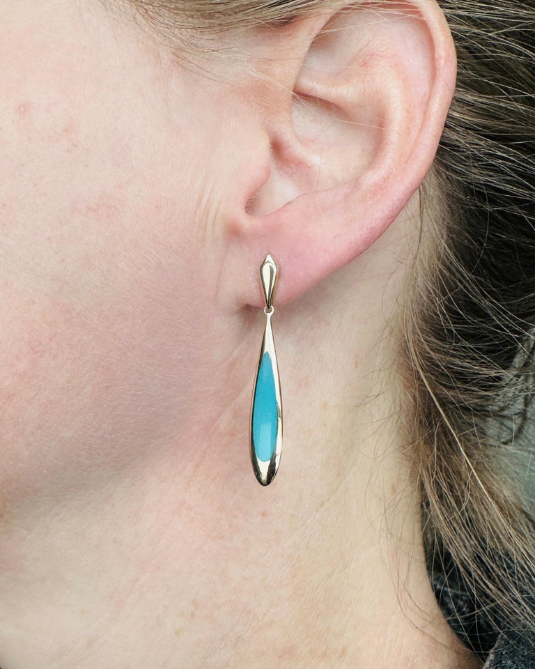Long Tear-Drop Post Earrings with Sleeping Beauty Turquoise Inlay For ...