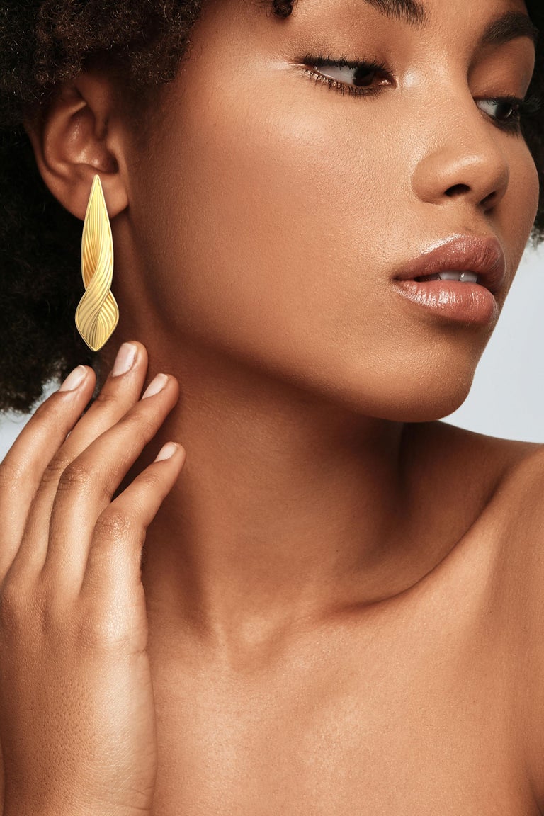 Long Twisted Earrings in 14k Solid Gold Italian Fine Jewelry Made in ...