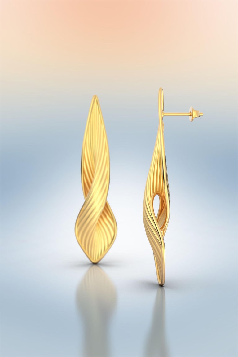 Long Twisted Earrings in 14k Solid Gold Italian Fine Jewelry Made in ...