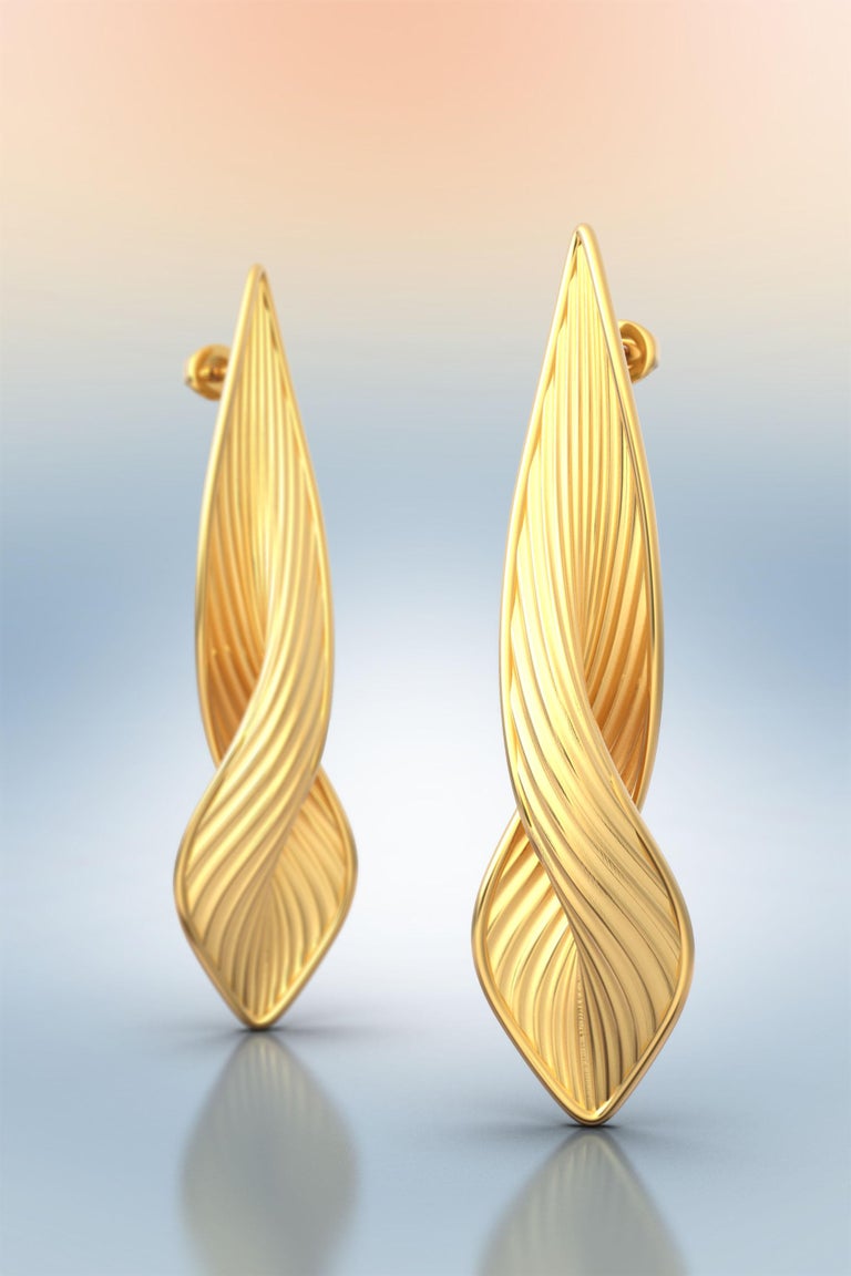 Long Twisted Earrings in 18k Solid Gold Italian Fine Jewelry Made in ...