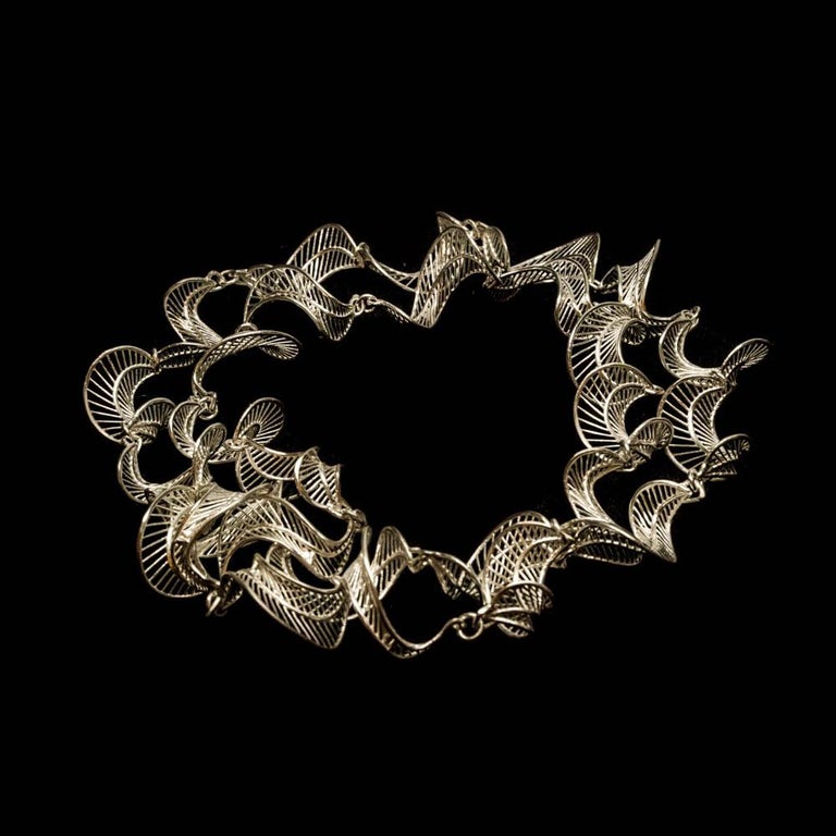 18 Karat Yellow Gold Long Unique, Contemporary, Twisted Leaves Necklace ...