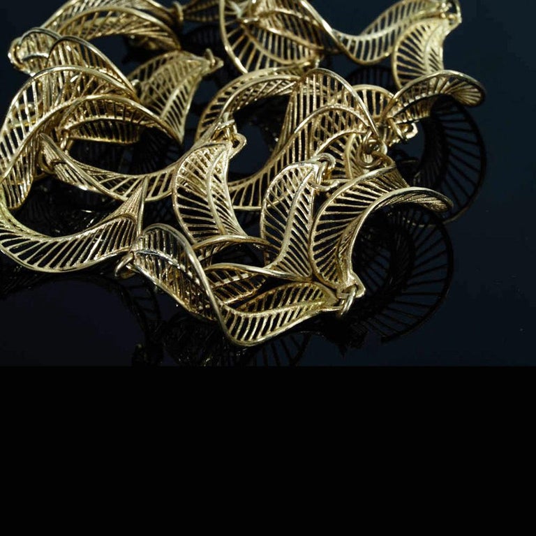 18 Karat Yellow Gold Long Unique, Contemporary, Twisted Leaves Necklace ...