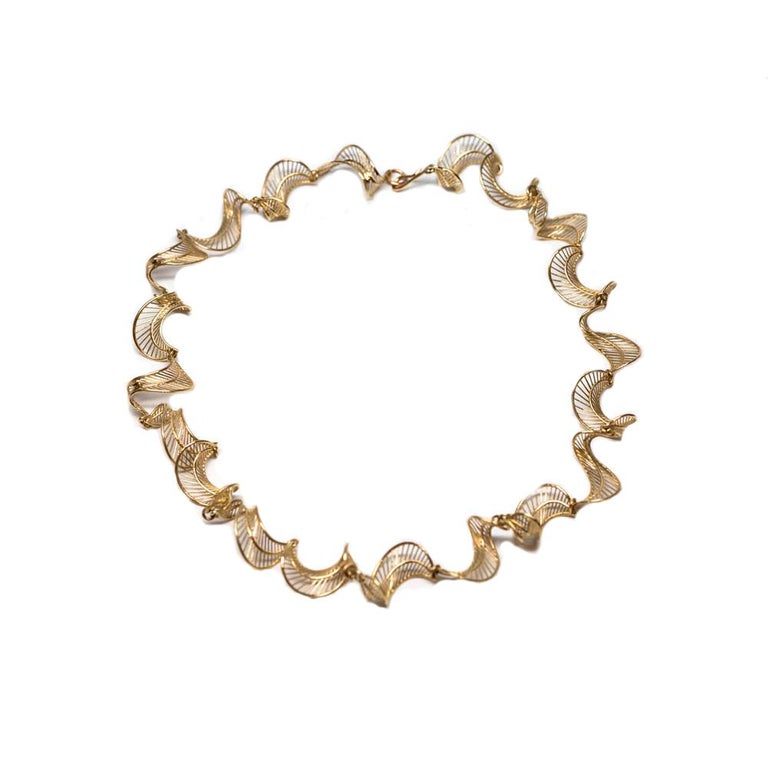 18 Karat Yellow Gold Long Unique, Contemporary, Twisted Leaves Necklace ...
