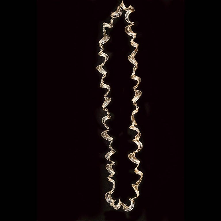 18 Karat Yellow Gold Long Unique, Contemporary, Twisted Leaves Necklace ...