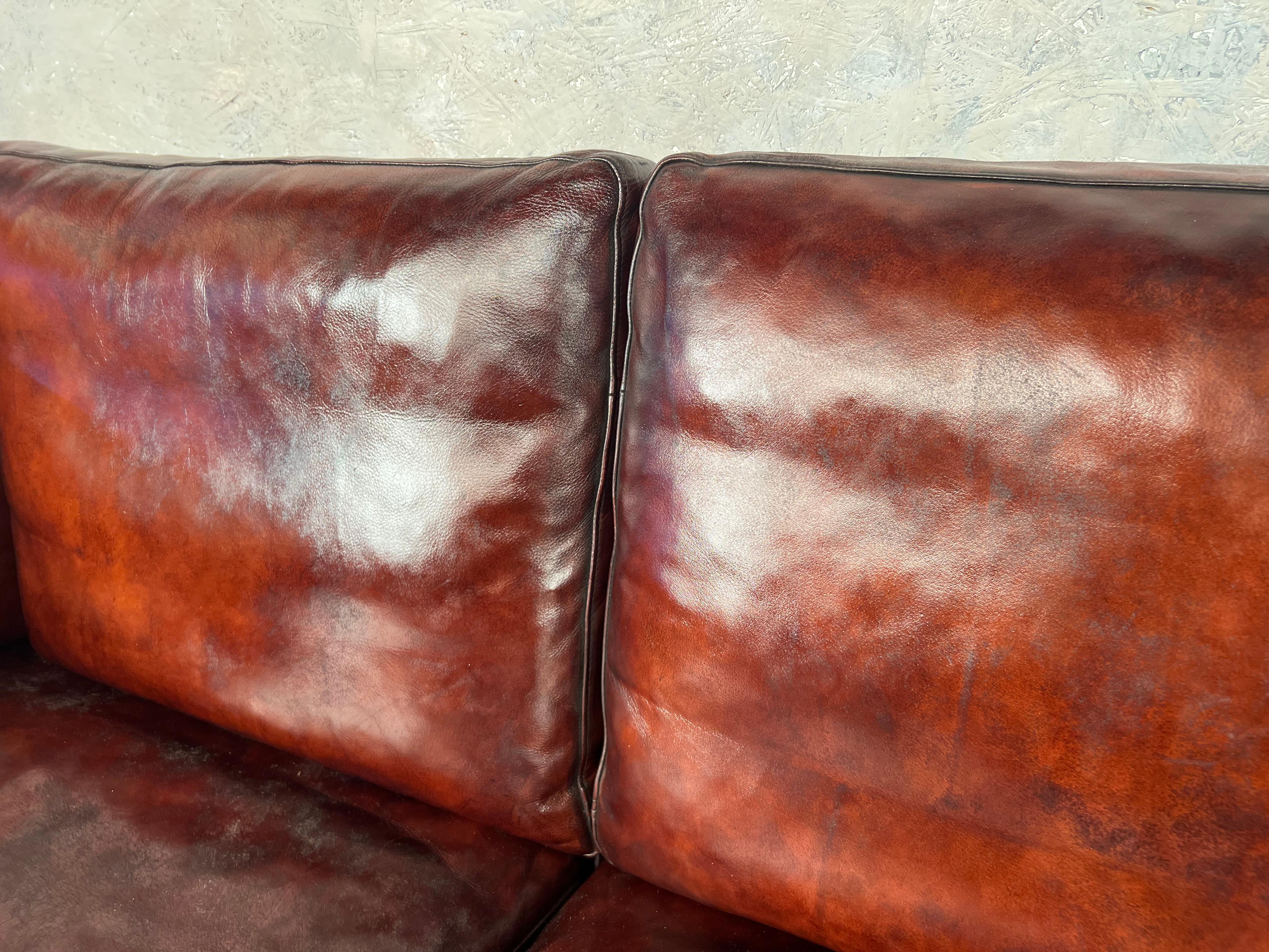 Long Vintage Hans Mogensen 70s Patinated Tan Three Seater Leather Sofa ...