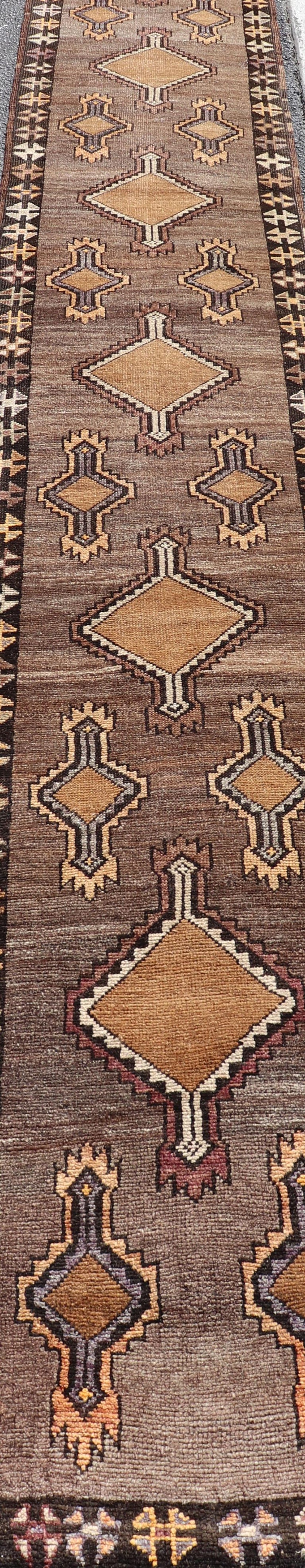 Long Vintage Turkish Kars Narrow Runner with Tribal Design For Sale at ...