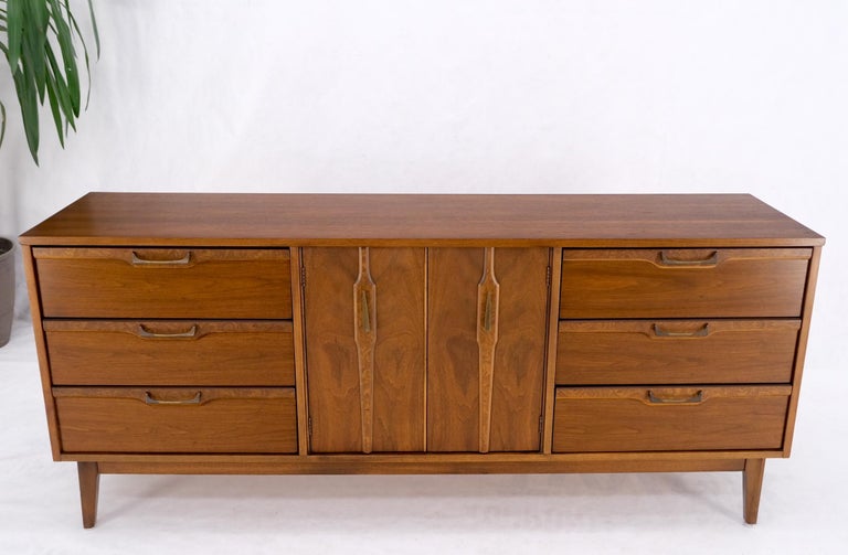 Long Walnut 9 Drawers Two Doors Mid-Century Modern Dresser Credenza ...