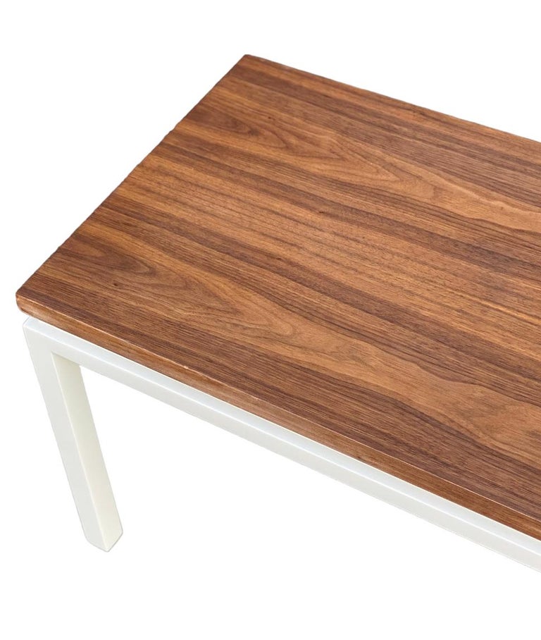Long Walnut Bench / Coffee Table on White Base For Sale at 1stDibs