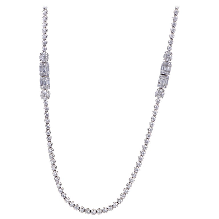 Long White Gold Diamond Strand Necklace at 1stDibs