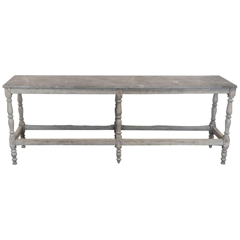 Long Wooden Table with Marble Top For Sale at 1stDibs