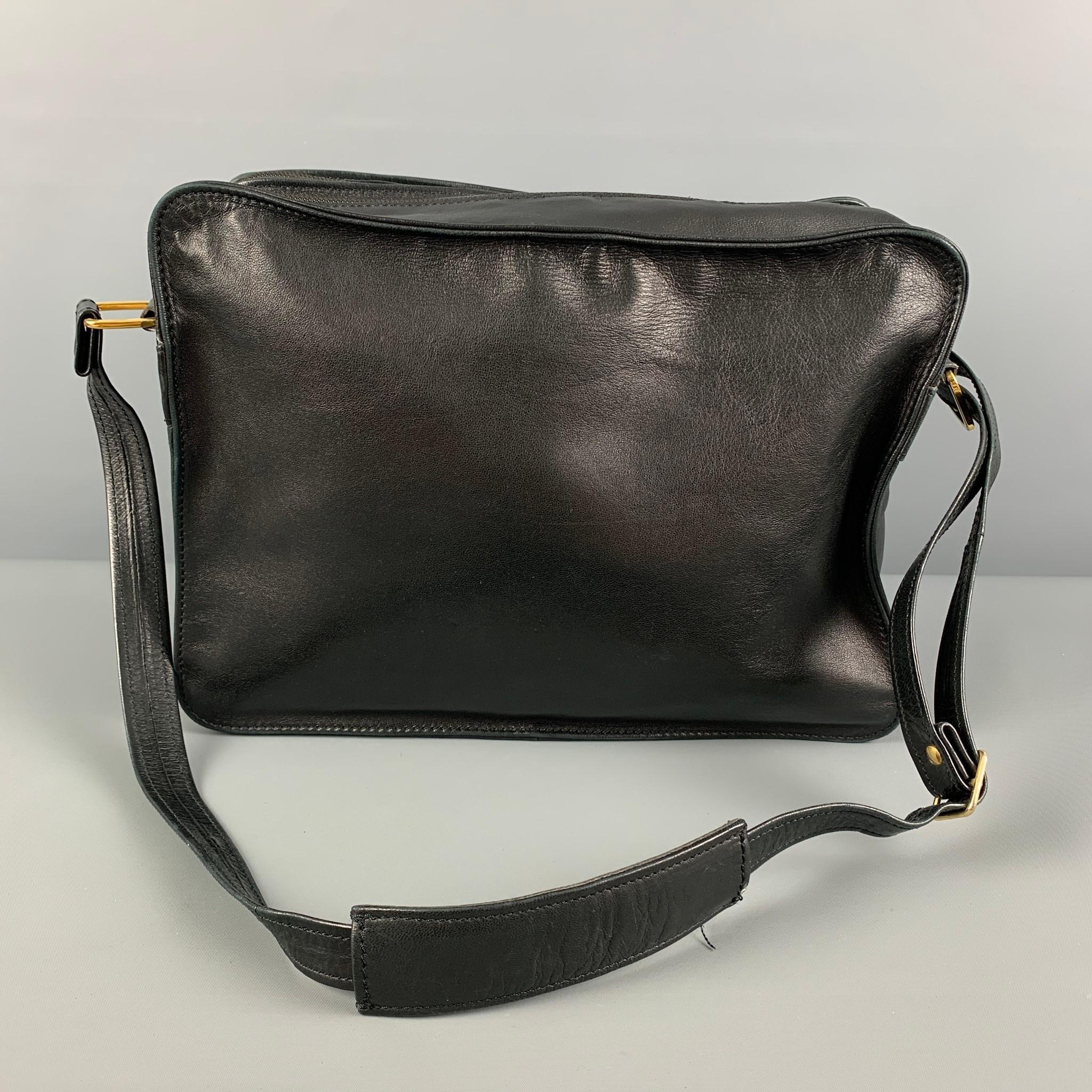 LONGCHAMP Black Leather Messenger Bag For Sale at 1stDibs