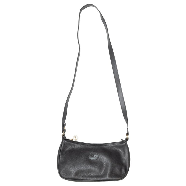 Longchamp Black Leather Mini Crossbody Bag at 1stDibs