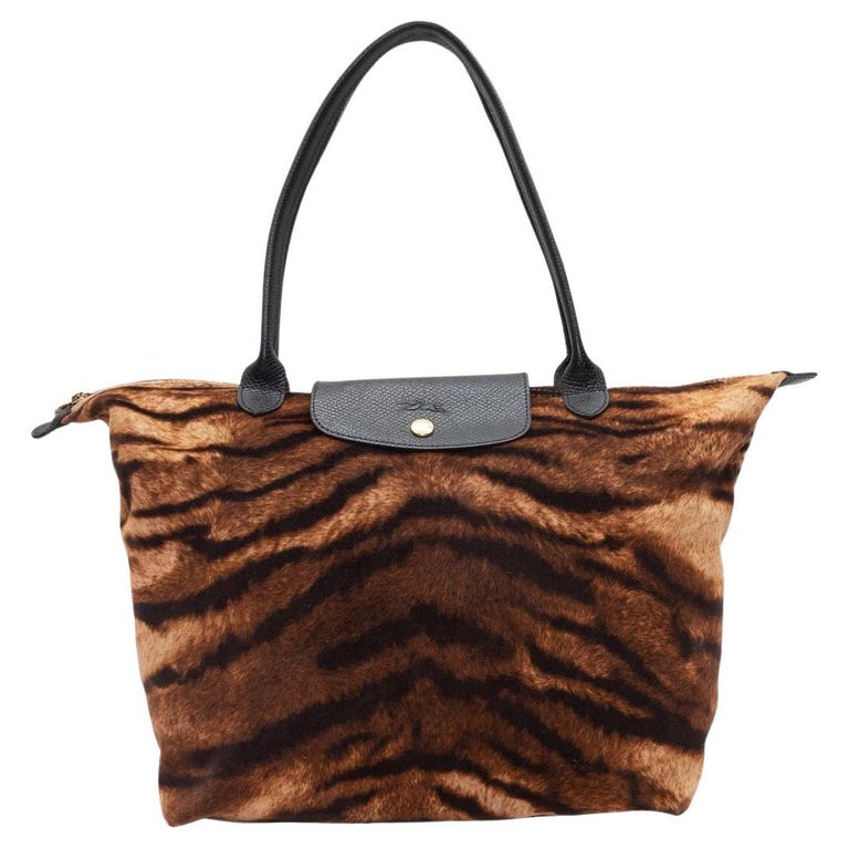 Longchamp Brown Tiger Print Velvet Le Pliage Tote For Sale at 1stDibs