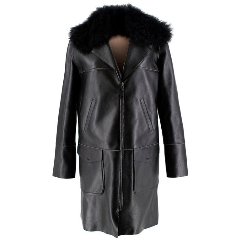 Longchamp Cashmere Lined Leather Coat with Calf Hair - Size US 8 at 1stDibs