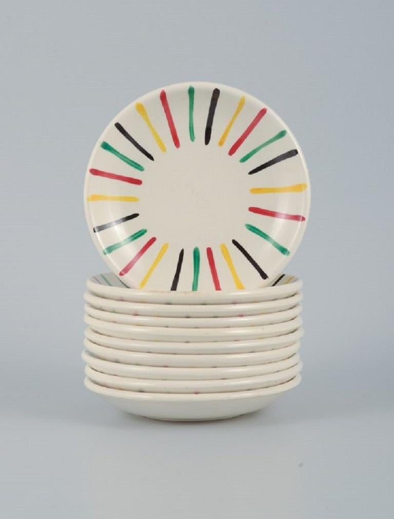 Longchamp, France, hand painted, ten small faience plates. Mid-20th ...