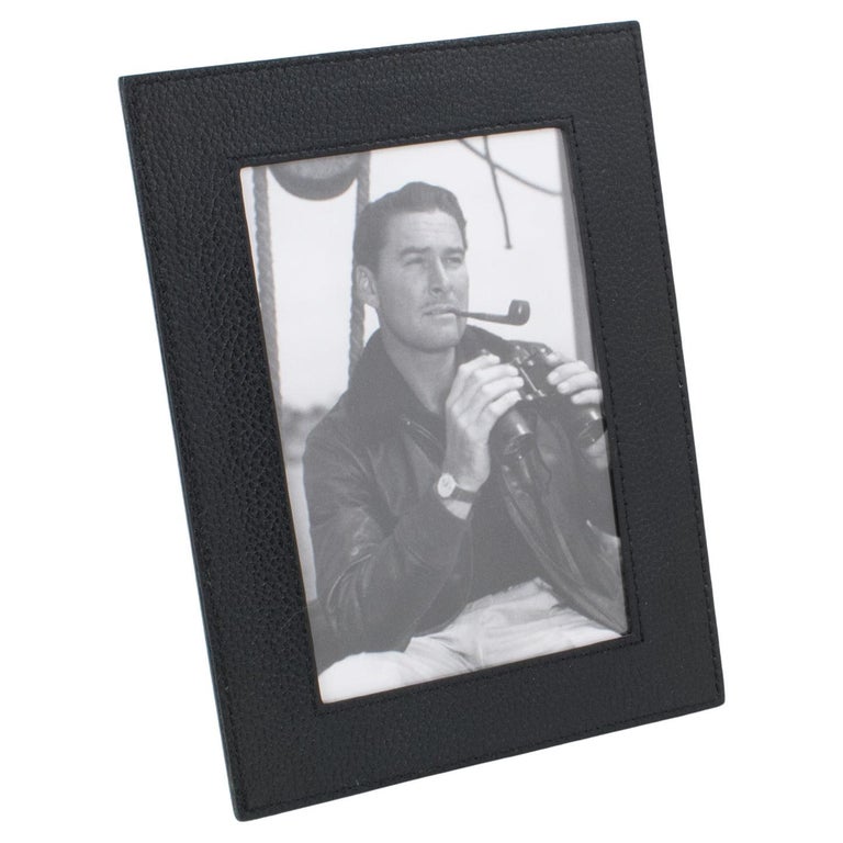 Longchamp Paris Hand-Stitched Black Leather Picture Frame For Sale at ...