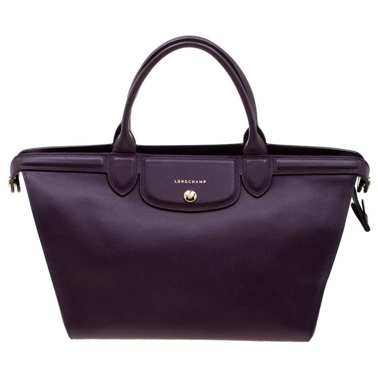 Longchamp Purple Leather Le Pliage Heritage Tote at 1stDibs