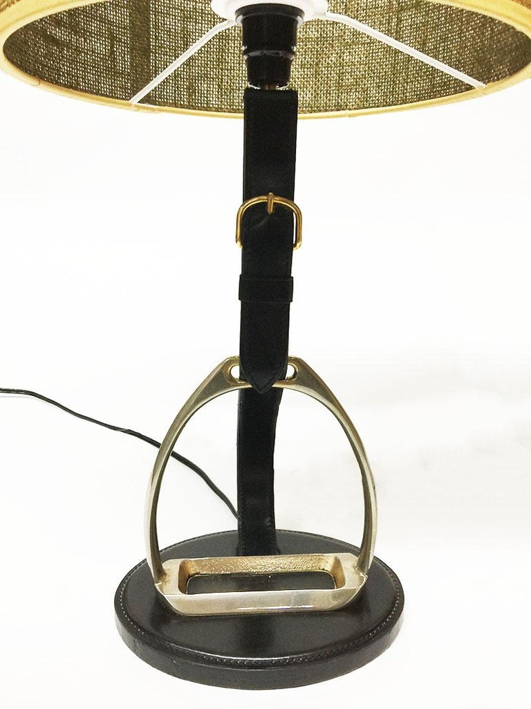 Longchamp Stirrup Stitched Leather Lamps, France, 1950s For Sale at 1stDibs
