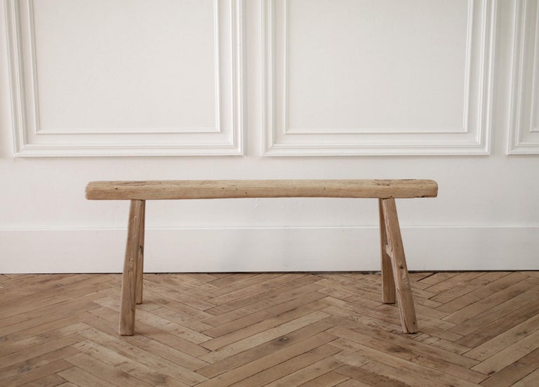 Longer Antique Bleached Elm wood Bench at 1stDibs