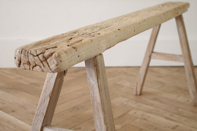 Longer Antique Bleached Elm wood Bench at 1stDibs