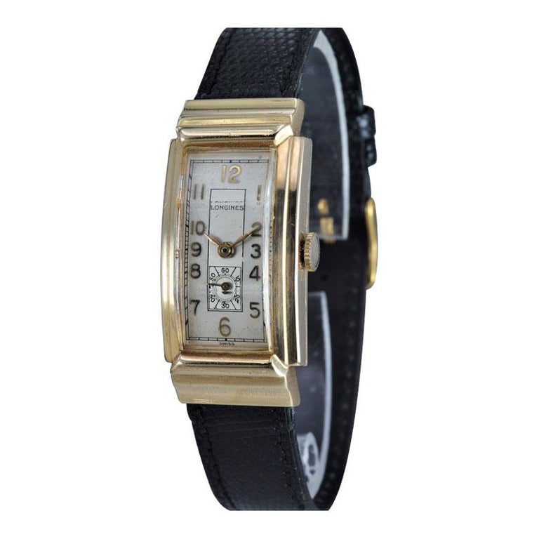 Longines 14 Karat Yellow Gold Art Deco Tank Style Watch with Original ...