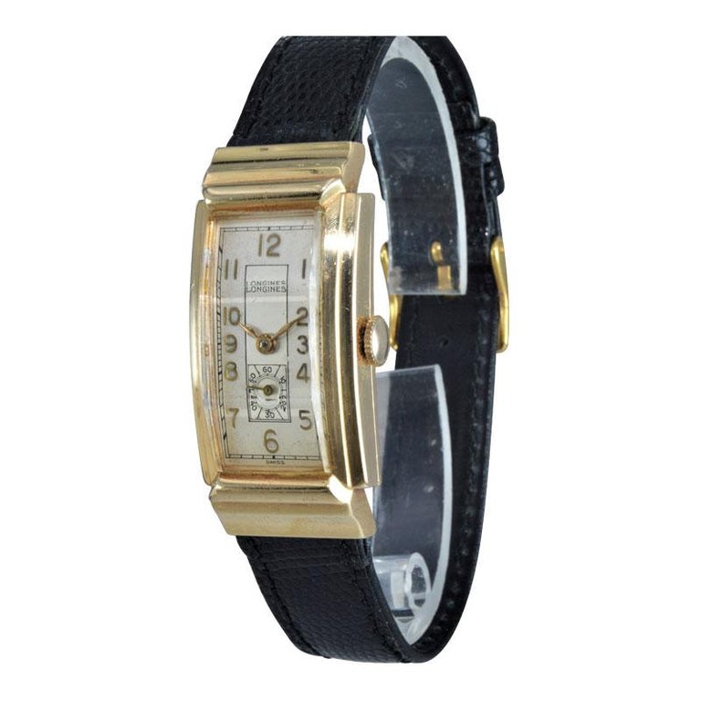Longines 14 Karat Yellow Gold Art Deco Tank Style Watch with Original ...