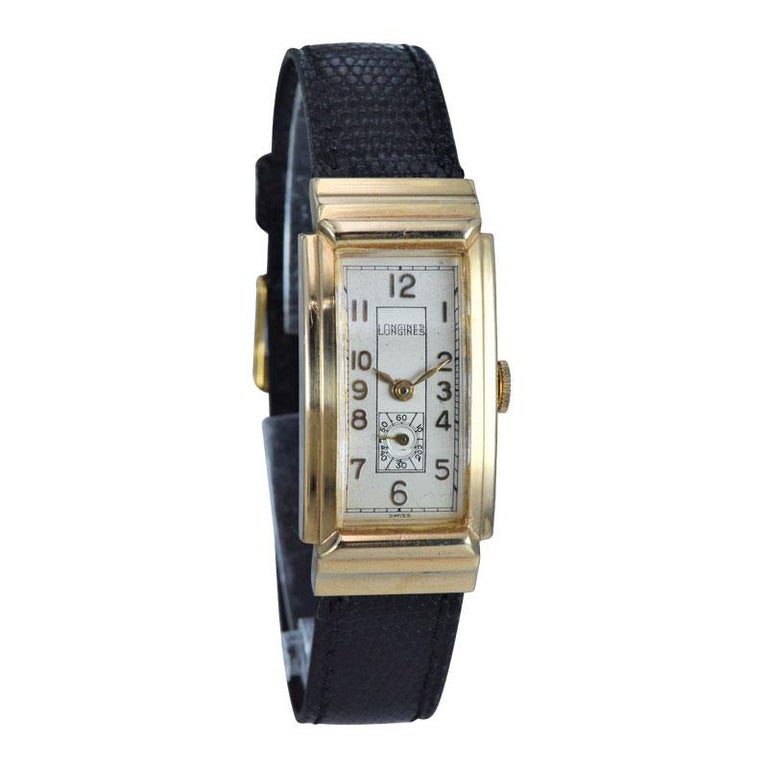 Longines 14 Karat Yellow Gold Art Deco Tank Style Watch with Original ...