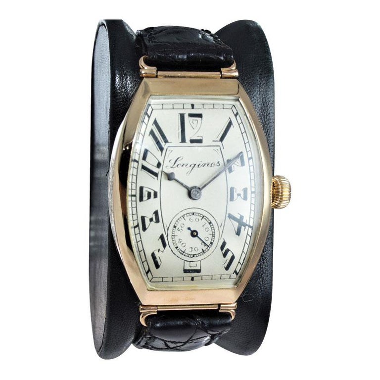 Longines 14 Karat Gold Art Deco Tonneau Shaped Manual Watch, circa ...