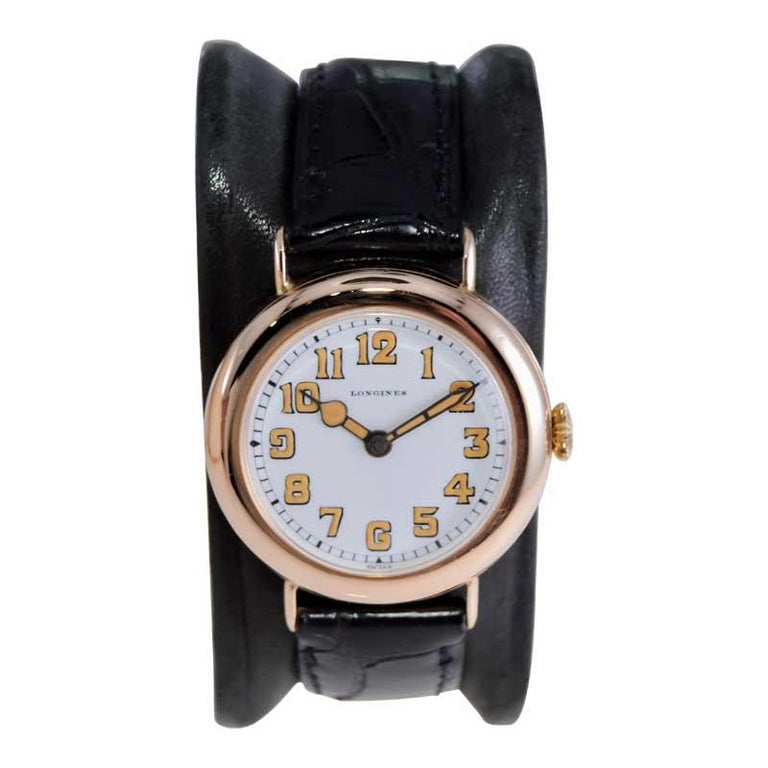 Longines 14Kt. Gold Campaign Stye Trench Watch with Original Enamel ...