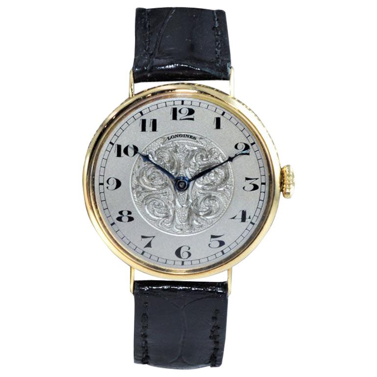 Longines 18 Karat Gold Art Deco Hand Engraved Case Engraved Dial from ...