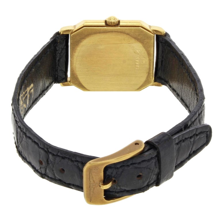 Longines Rectangle Gold Dial 18 Karat Yellow Gold Leather Quartz Ladies ...