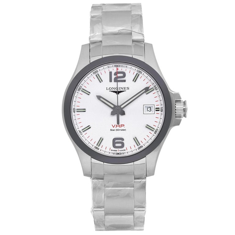 Longines Conquest V.H.P. 41mm Steel Ceramic Silver Dial Mens Watch L3 ...