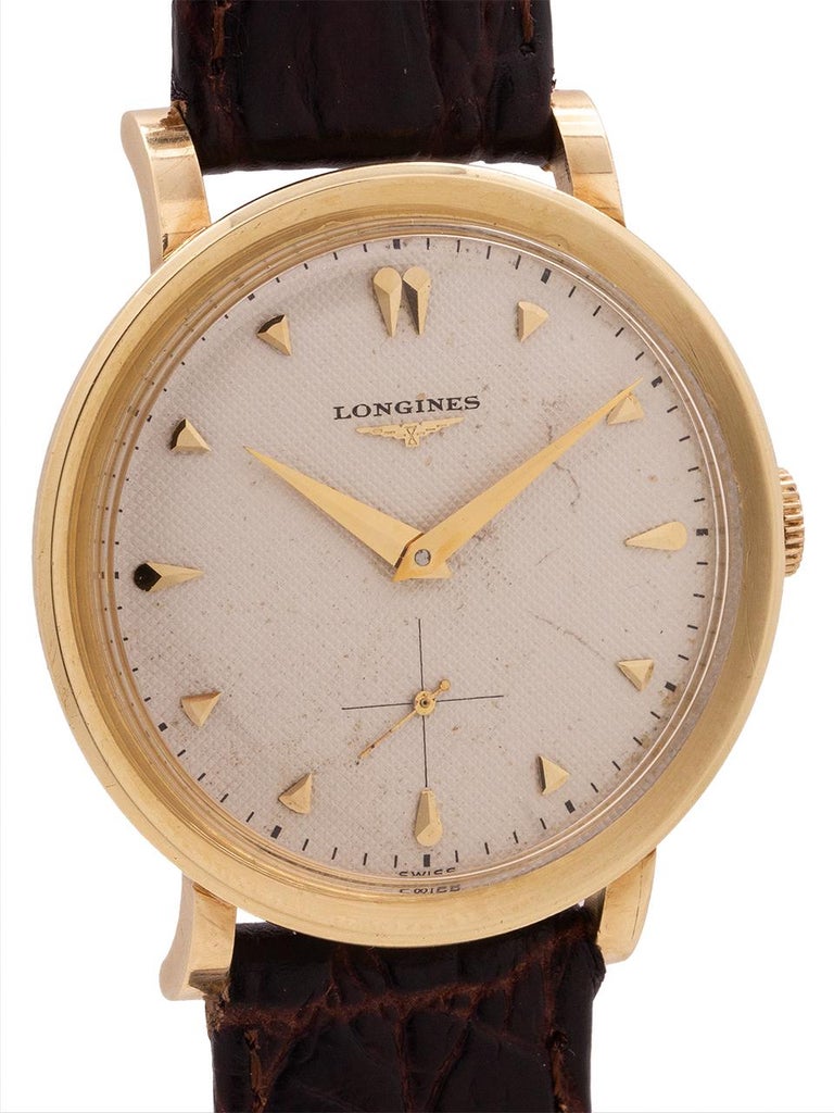 Longines Dress Watch 14 Karat Yellow Gold Chevron Dial, circa 1954 For ...