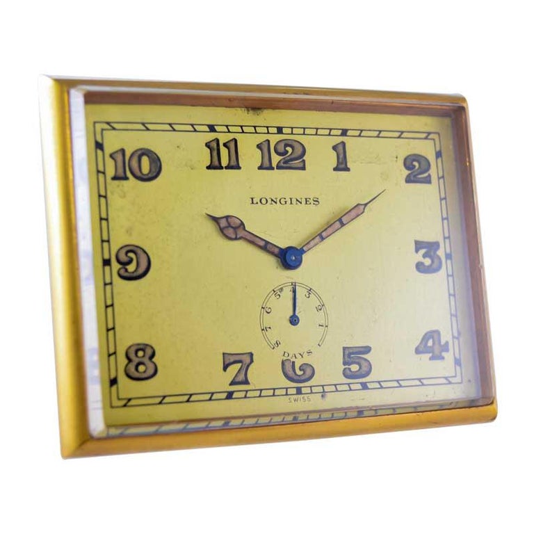 Longines Gilded Brass Art Deco 8 Day Desk Clock with Power Reserve From ...