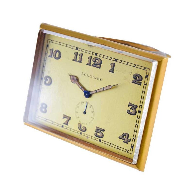 Longines Gilded Brass Art Deco 8 Day Desk Clock with Power Reserve From ...