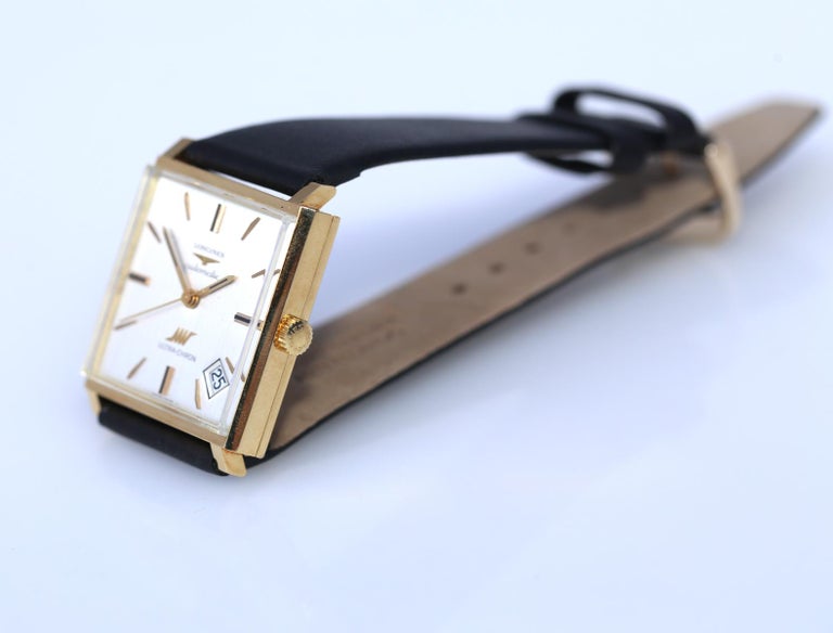 Longines Mechanical Automatic Date Swiss Watch Square 18K Yellow Gold ...