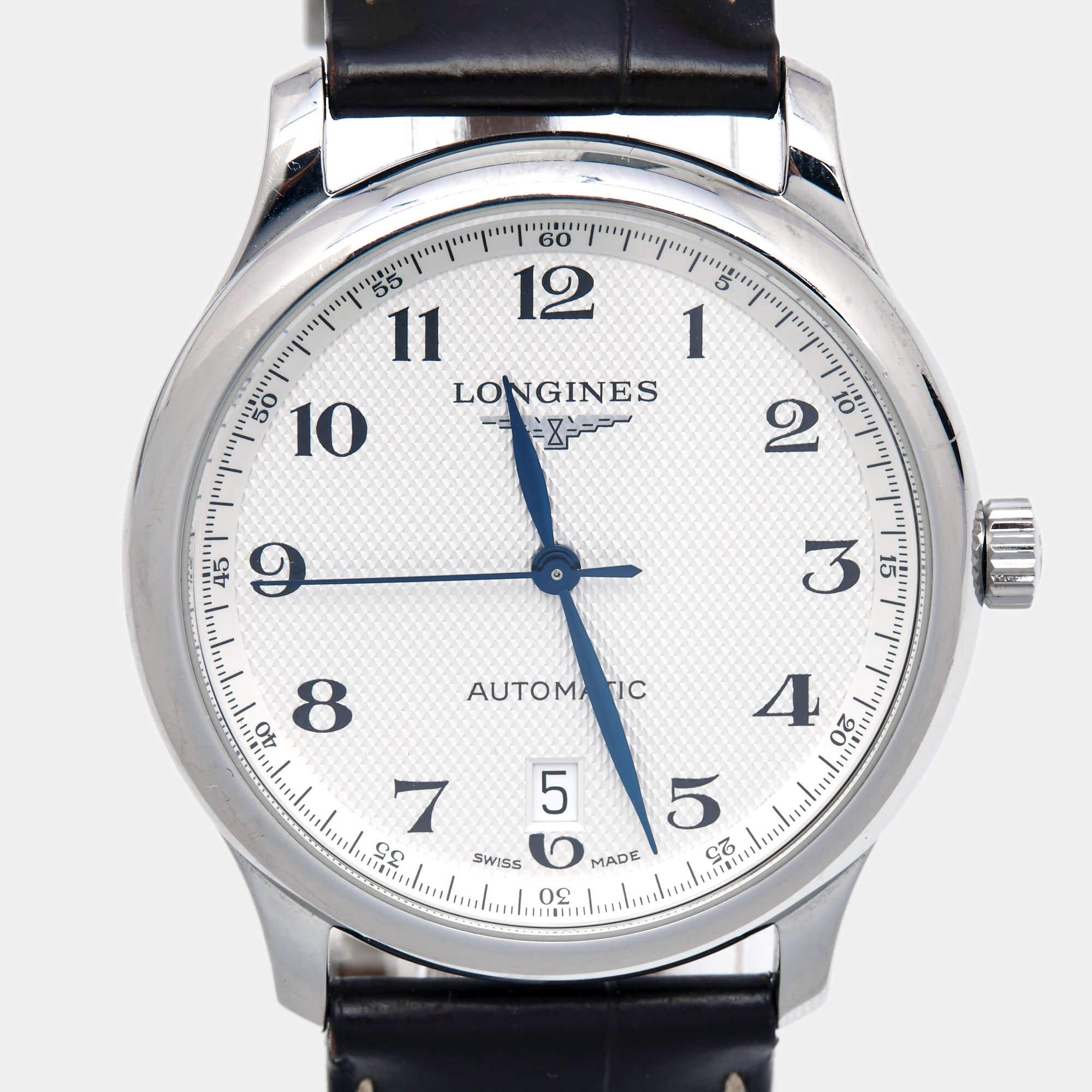 Longines Silver Stainless Steel Leather Master Collection Wristwatch 38 ...
