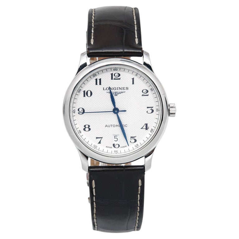 Longines Silver Stainless Steel Leather Master Collection Wristwatch 38 ...