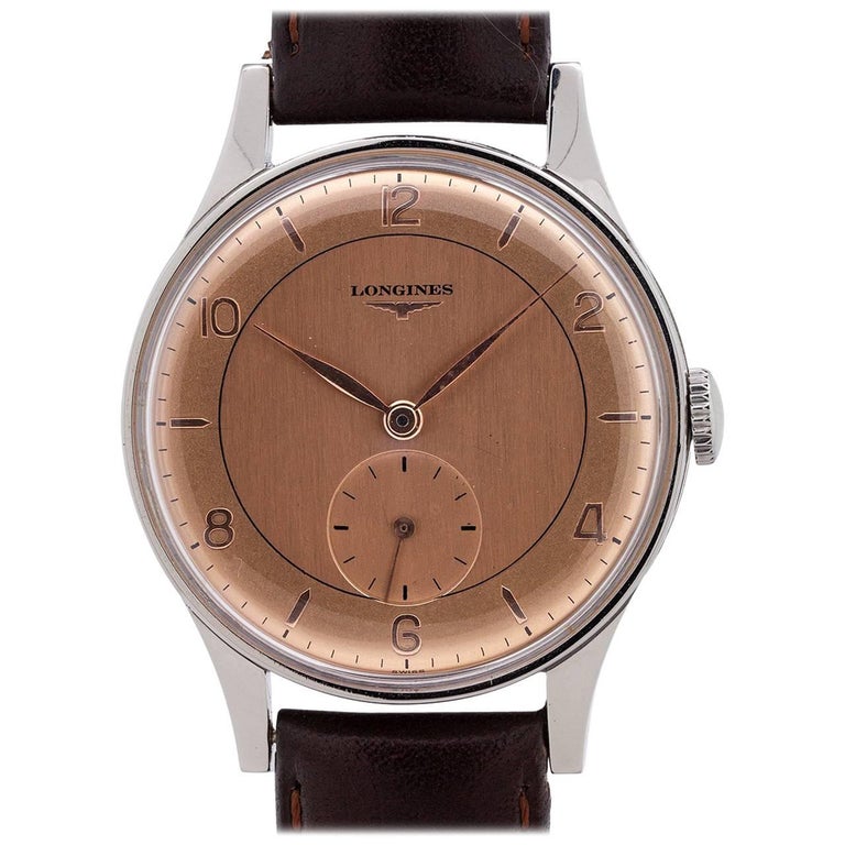 Longines Stainless Steel salmon dial Manual Wristwatch, circa 1950s at ...