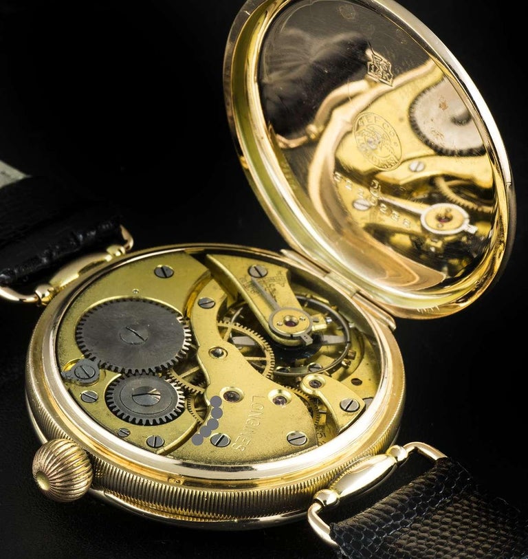 Longines Vintage Yellow Gold Open Face Champagne Dial Watch at 1stDibs