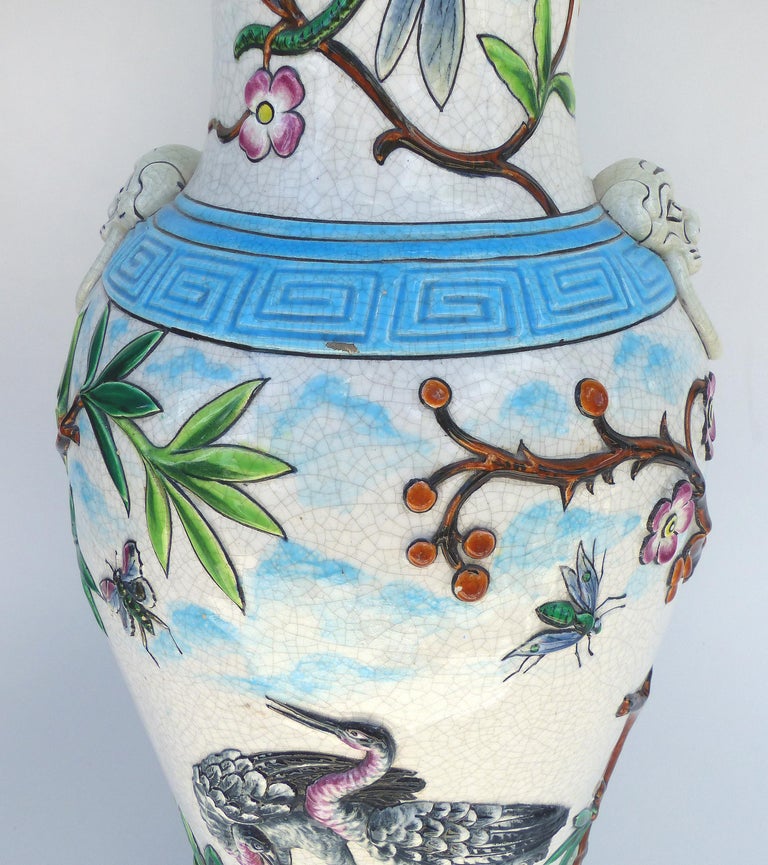 Longwy Enamel Vases in High Relief, circa 1885 For Sale at 1stDibs